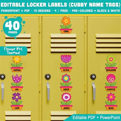 Editable Locker Labels Cubby Name Tags Flower Pot Themed Pdf