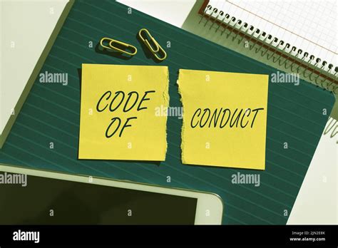 Hand Writing Sign Code Of Conduct Word For Ethics Rules Moral Codes Ethical Principles Values