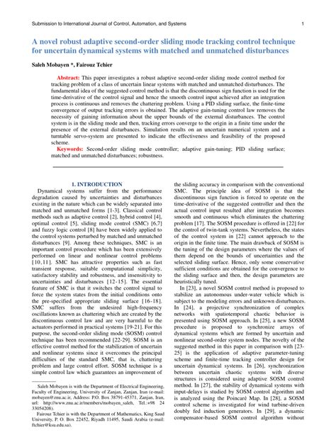 PDF A Novel Robust Adaptive Second Order Sliding Mode Tracking Control Technique For Uncertain