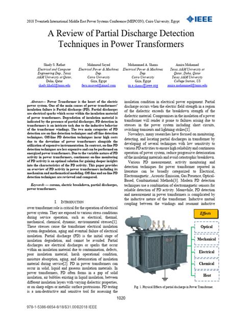 A Review Of Partial Discharge Detection Techniques In Power