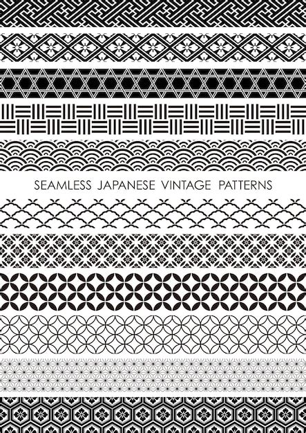 Premium Vector Set Of Vector Japanese Vintage Monochrome Seamless Borders Horizontally And