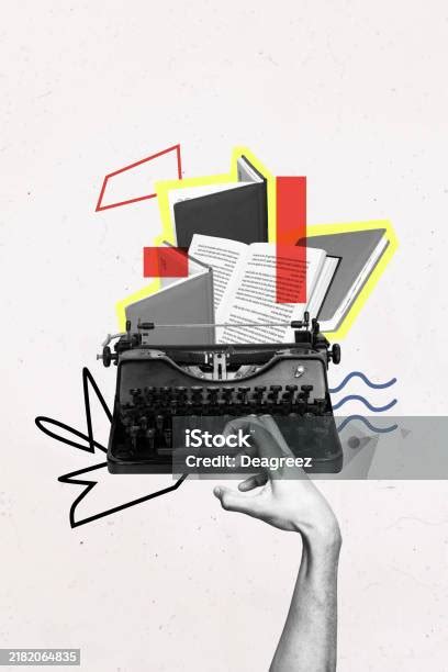 수직 사진 콜라주 손 유형 복고풍 타자기 장치 저자 빈티지 기계 책 메모장 출판사 절연 통하고 있는 그려진 배경 신문업자에 대한 스톡 사진 및 기타 이미지 Istock