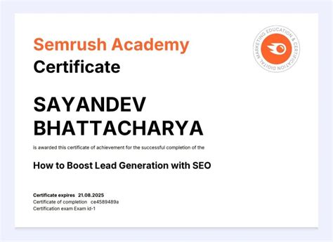 Successfully Completed Seo Lead Generation Course From Semursh Academy Sayan Dev Bhattacharya