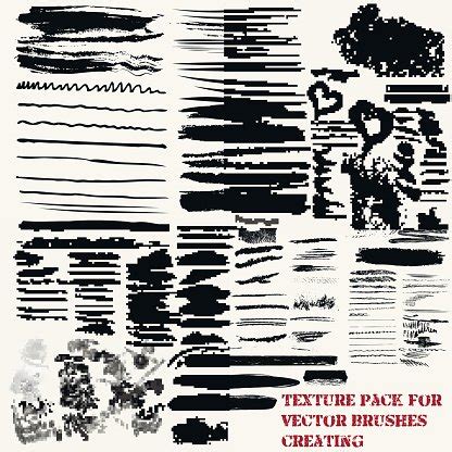 Vector Pack Strokes And Textures For Digital Brushes Design Stock