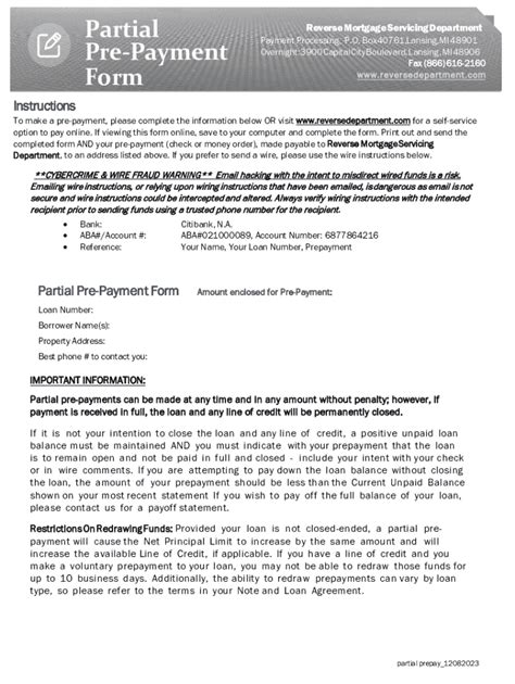 Fillable Online Partial Prepayment Form Fax Email Print Pdffiller