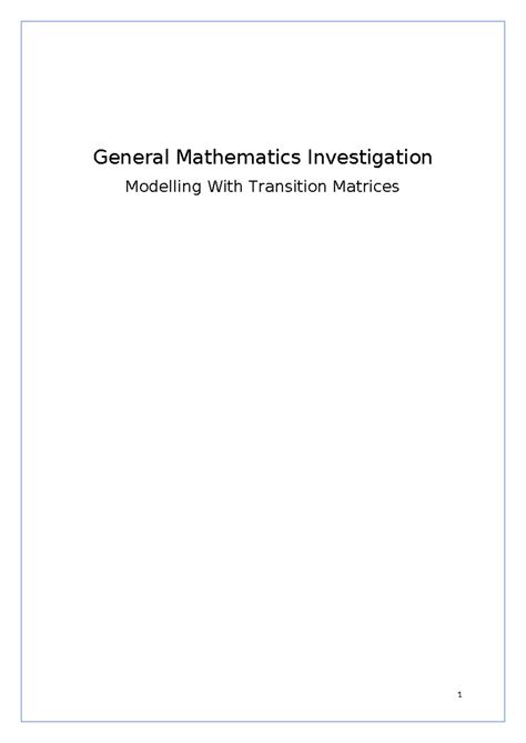 Modelling With Transition Matrices General Mathematics Investigation Modelling With Transition