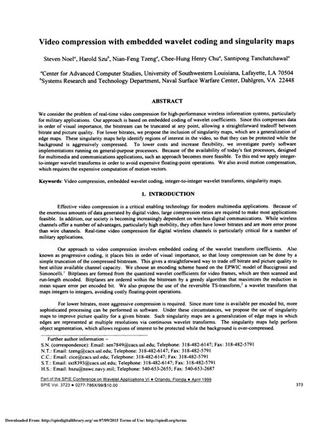Pdf Video Compression With Embedded Wavelet Coding And Singularity Maps