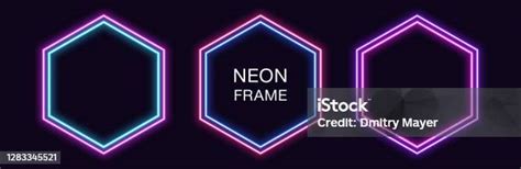 네온 육각형 프레임 이중 윤곽선 육각형 네온 테두리 세트 기하학적 모양 0명에 대한 스톡 벡터 아트 및 기타 이미지 0명 Led 조명 개체 그룹 Istock