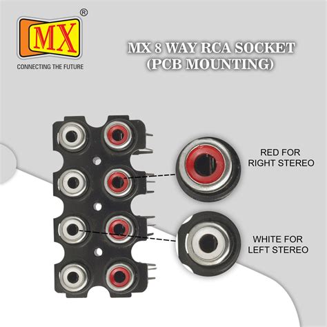 Mx 8 Way Rca Female Socket Pcb Mount Pack Of 2 Mx Mdr Electronics