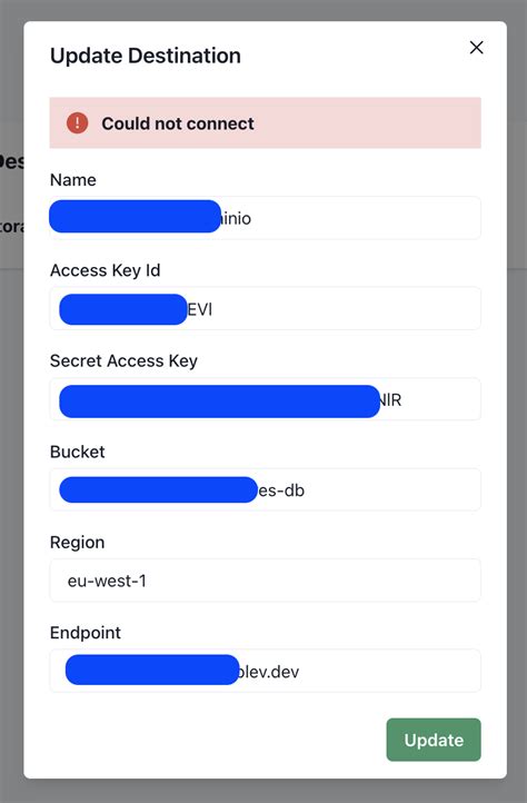 Backup Destinations Unexpected Could Not Connect With Correct