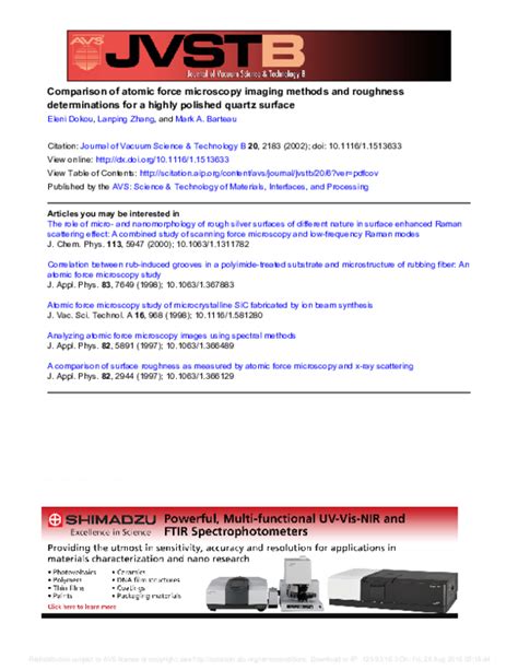 Pdf Comparison Of Atomic Force Microscopy Imaging Methods And Roughness Determinations For A