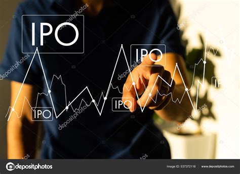 Ipo Initial Public Offering Concept With Hand Pressing A Button On Blurred Abstract Background