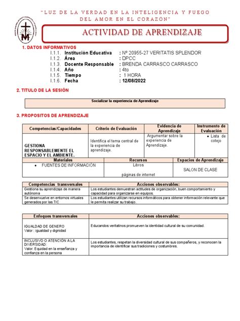 Dpcc 4to 12 Agosto Pdf Aprendizaje Evaluación