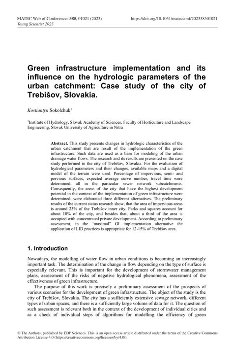 Pdf Green Infrastructure Implementation And Its Influence On The Hydrologic Parameters Of The