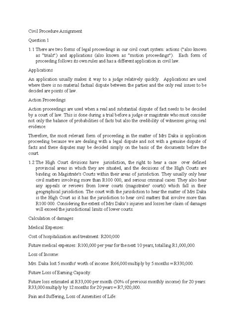 Civil Procedure Assignment Civil Procedure Assignment Question 1 1