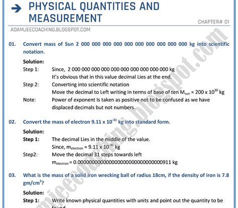 Adamjee Coaching Physical Quantities And Measurement Solved Examples Of The Textbook