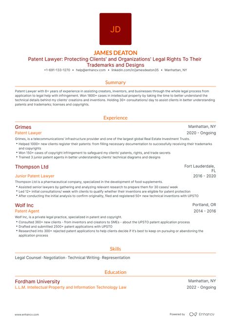 5 Patent Lawyer Resume Examples Guide For 2023