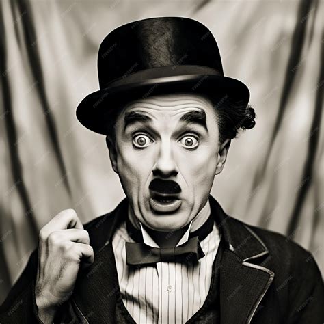 Premium Photo Illustration Of Black And White Photo Portrait Of Charlie Chaplin