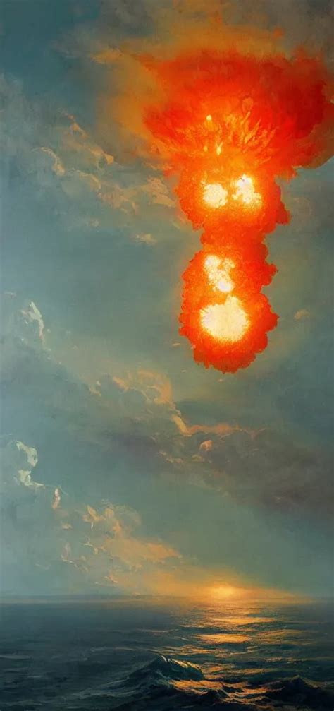 A Paper Mach Nuclear Explosion Over The Pacific Stable Diffusion