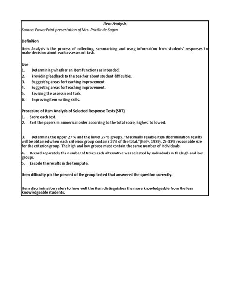 Item Analysis Template 4th Year Pdf Educational Assessment