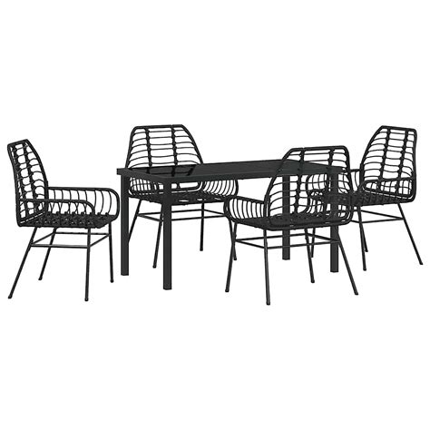 Modern Garden Dining Set 5 Pcs Black Poly Rattan