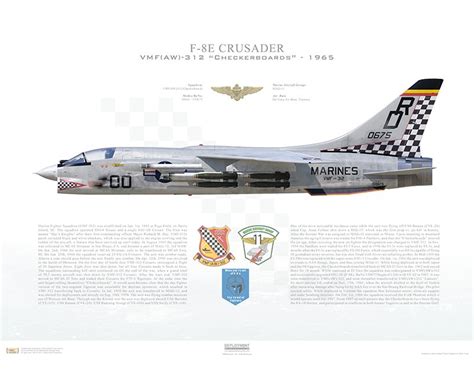 Aircraft Profile Print Of F 8e Crusader Vmfaw 312 Checkerboards Dr00 150675 1965
