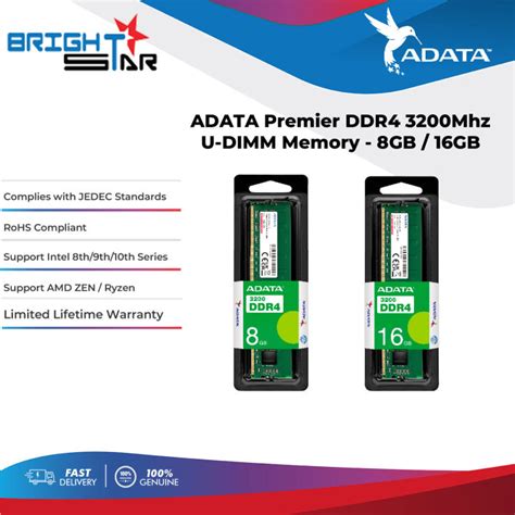 Adata Premier Ddr4 3200mhz Desktop U Dimm Memory 8gb 16gb Lazada