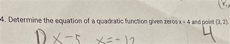 Solved Determine The Equation Of A Quadratic Function Given