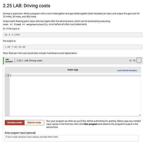 solved please include full code 2 25 lab driving costs driving is