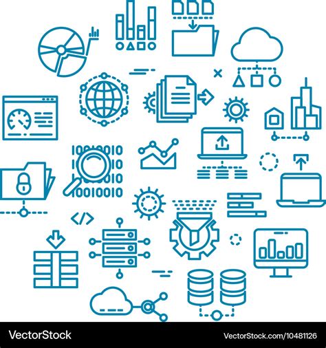Big Computer Data Outline Icons In Circle Vector Image