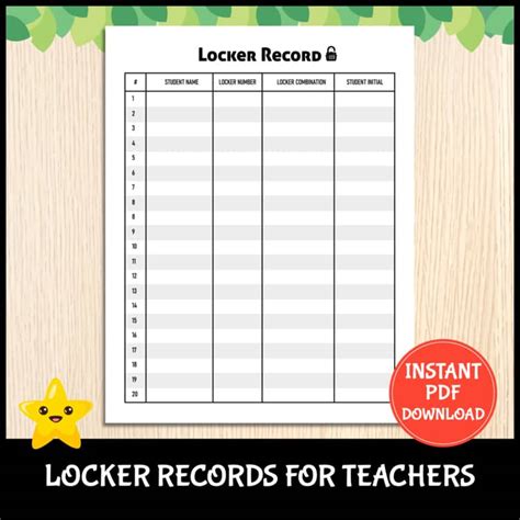 Printable Locker Record Template For Teachers By Knowledge Korner