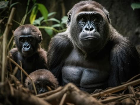 Premium Ai Image Adult Gorilla With Babies Generative Ai
