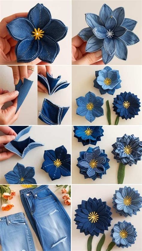 Flowers With Denim Fabric Pattern Hand Crafted