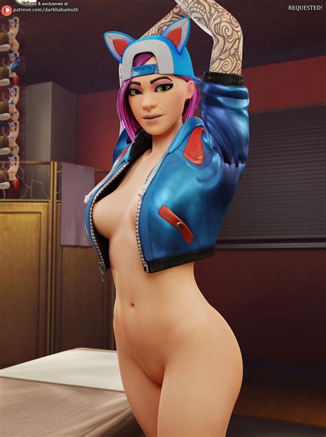 Rule 34 3d 3d Artwork Darkbahamuth Female Fortnite Hands Above Head