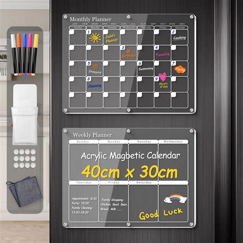 Ideatech Magnetic Fridge Calendar Acrylic 2 Set Magnetic Weekly