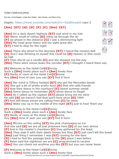 Hotel California Chords In Am Pdf