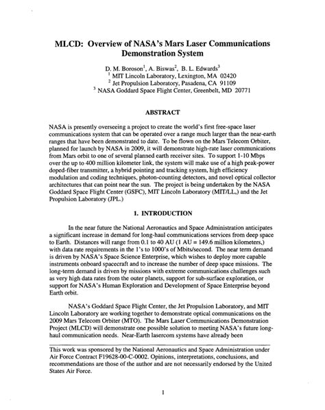 Pdf Mlcd Overview Of Nasas Mars Laser Communications Demonstration