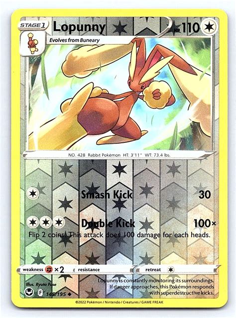 Lopunny 145 195 Reverse Holo Silver Tempest Pokemon Card Nm Near Mint