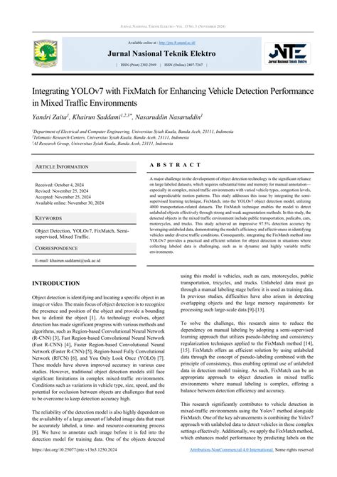 Pdf Integrating Yolov7 With Fixmatch For Enhancing Vehicle Detection