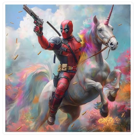 Deadpool Wolverine On A Unicorn Etsy