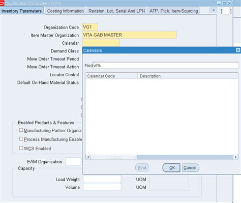 Gl Calendar Not In The Lov In The Form For Creating An Inventory Organization — Oracle Mosc