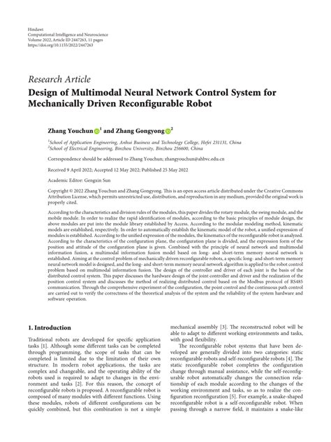 PDF Design Of Multimodal Neural Network Control System For Mechanically Driven Reconfigurable