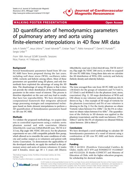 Pdf Q27 3d Quantification Of Hemodynamics Parameters Of Pulmonary Artery And Aorta Using
