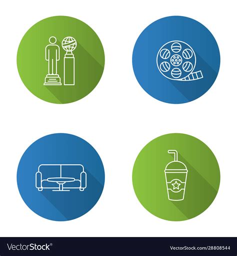 Cinema Flat Linear Long Shadow Icons Set Vector Image