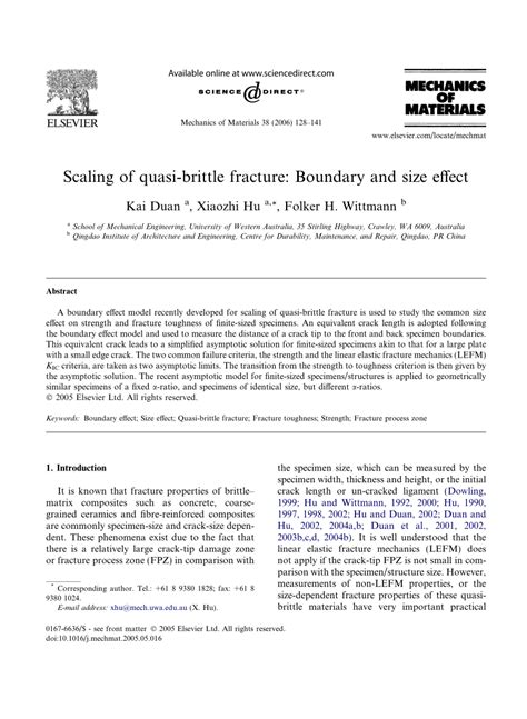 Pdf Scaling Of Quasi Brittle Fracture Boundary And Size Effect