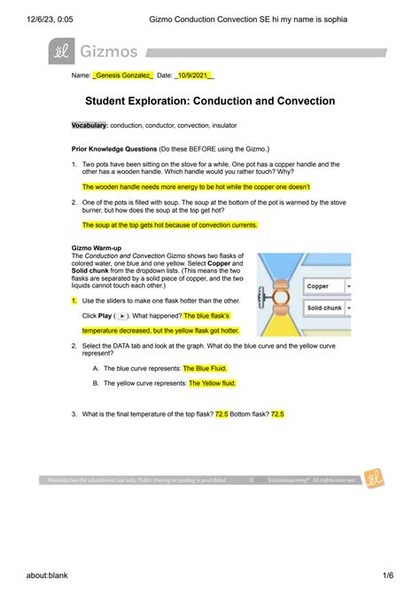 Solution Gizmo Conduction Convection Se Hi My Name Is Sophia The Workplace Lab For System Level