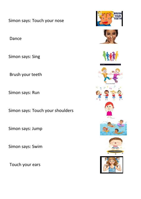 Simon Saysread Match Worksheet Simon Says English Lessons For