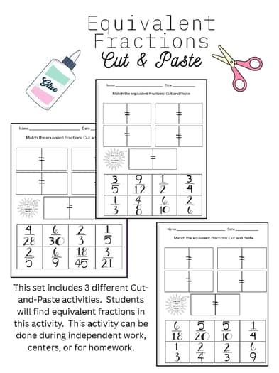 Equivalent Fraction Cut And Paste Activity Tpt