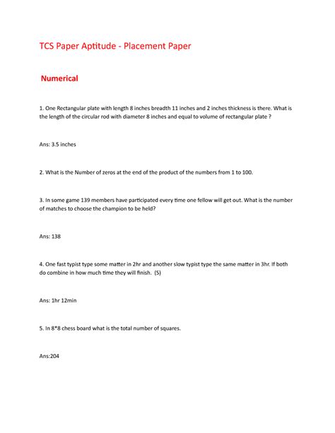 Entrance Tcs Placement Sample Paper 5 Tcs Paper
