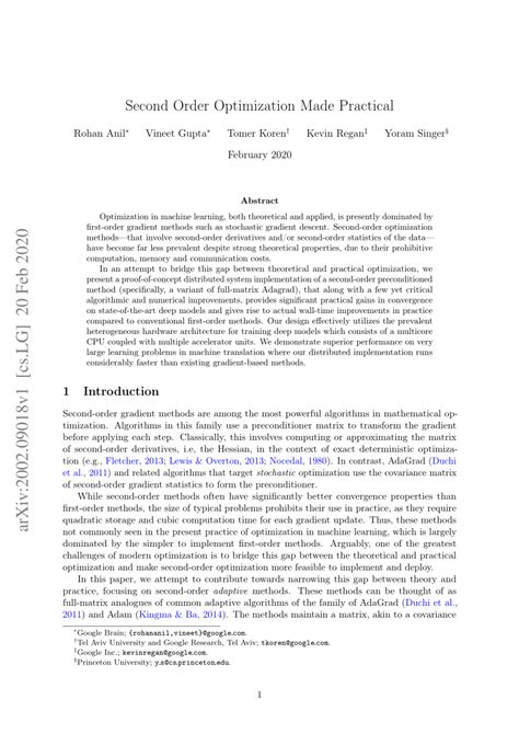 Pdf Second Order Optimization Made Practical